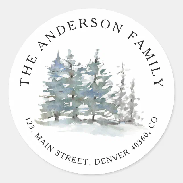 Watercolor forest pine trees return address label | Zazzle