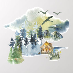 Watercolor forest scene wall decal | Zazzle