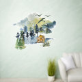 Watercolor forest scene wall decal | Zazzle