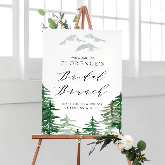 Watercolor Forest Woodland Bridal Brunch Welcome Poster | Zazzle