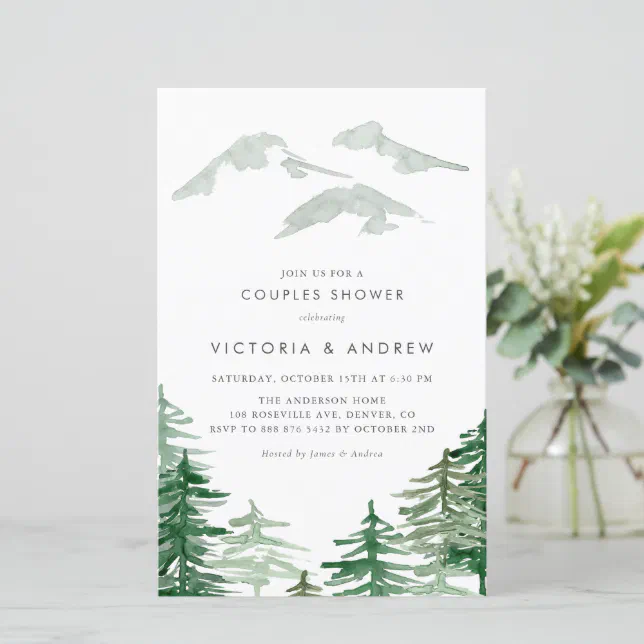 Watercolor Forest Woodland Couples Shower Invite | Zazzle