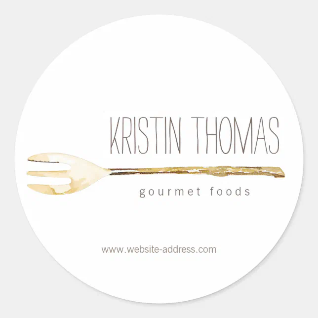 Watercolor Fork Catering, Chef, Food Round Sticker | Zazzle