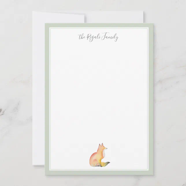 Watercolor Fox Personalized Stationery Note Card | Zazzle