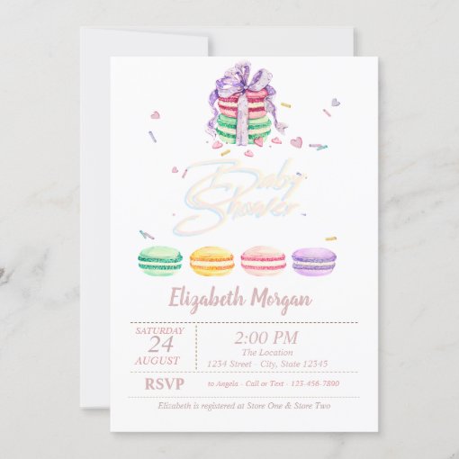Watercolor French Macarons Stripes Baby Shower Invitation | Zazzle