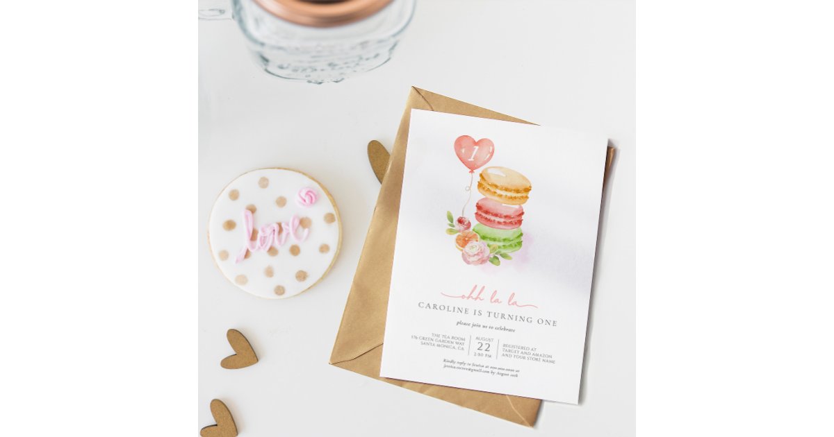 Watercolor French Macaroons Baby Birthday Party Invitation | Zazzle