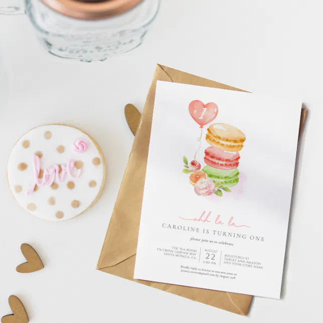 Watercolor French Macaroons Baby Birthday Party Invitation | Zazzle