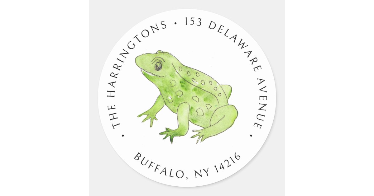 Watercolor Frog Cute Wildlife Return Address Classic Round Sticker | Zazzle