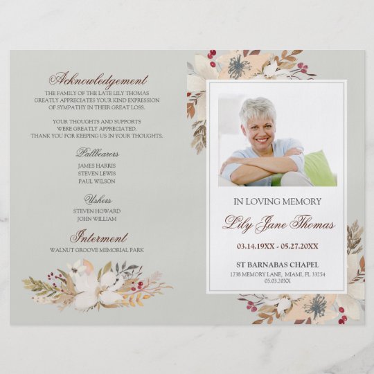 Watercolor Funeral Program | In Loving Memory Flyer | Zazzle.com