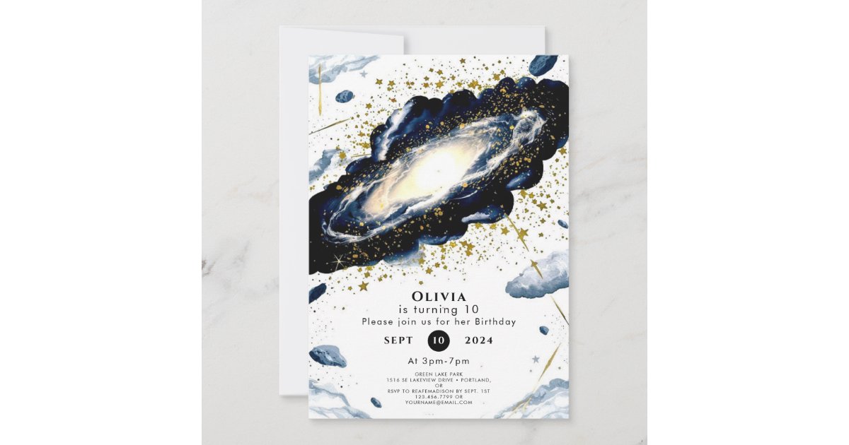 Watercolor Galactic Space Birthday Invitation | Zazzle
