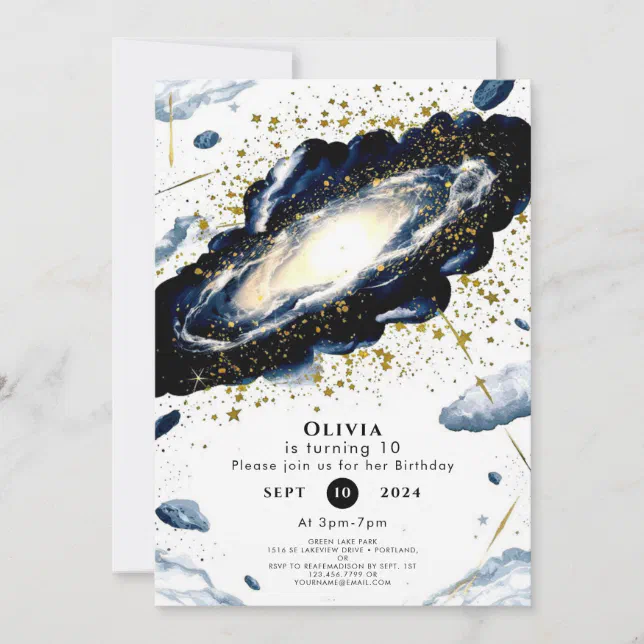 Watercolor Galactic Space Birthday Invitation | Zazzle