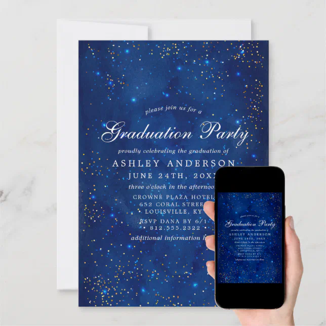 Watercolor Galaxy Cosmic Stars Graduation Party Invitation | Zazzle