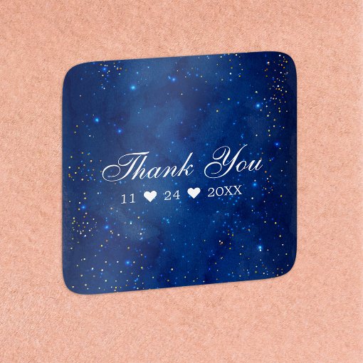 Watercolor Galaxy Cosmic Stars Starry Thank You Square Sticker | Zazzle