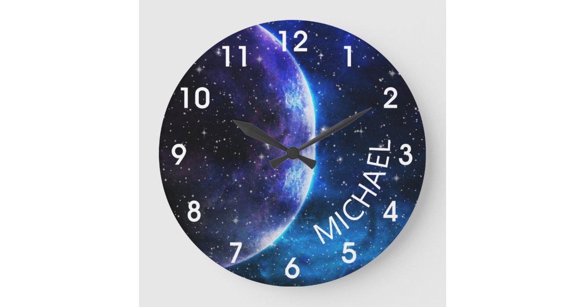 Watercolor Galaxy Monogram Personalized Space Large Clock | Zazzle