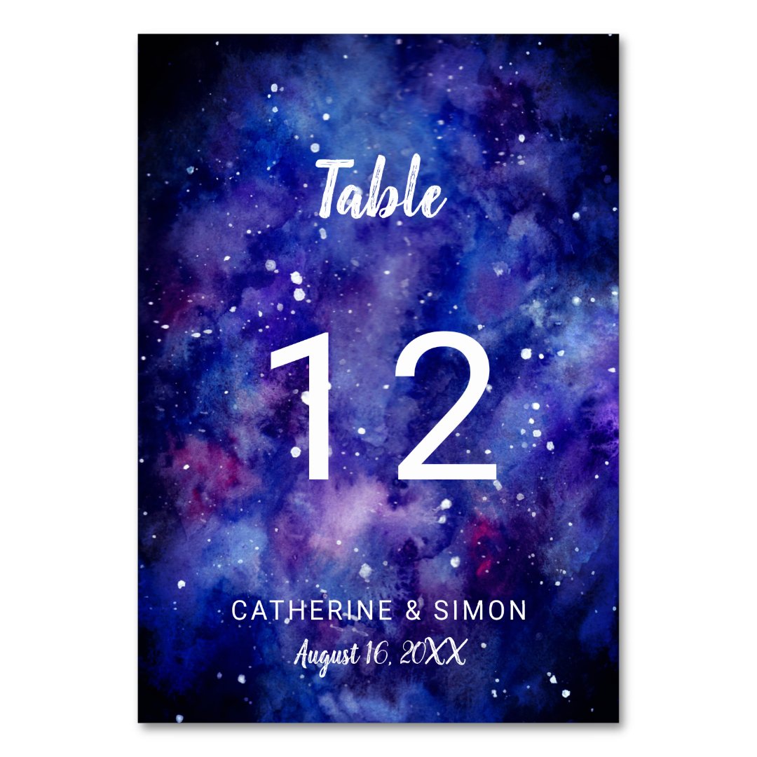 Watercolor Galaxy Starry Night Constellation Stars Table Number | Zazzle