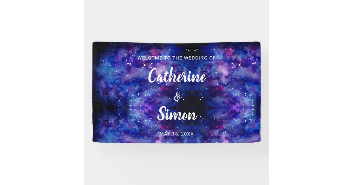 Watercolor Galaxy Welcome Wedding Hand Lettering Banner | Zazzle