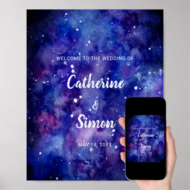 Watercolor Galaxy Welcome Wedding Hand Lettering Poster | Zazzle