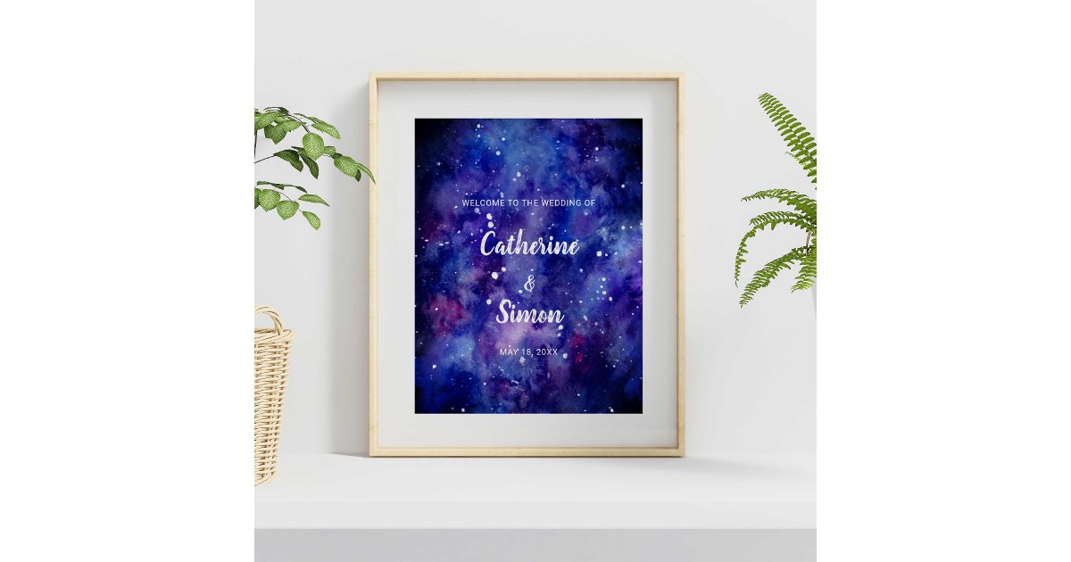 Watercolor Galaxy Welcome Wedding Hand Lettering Poster | Zazzle
