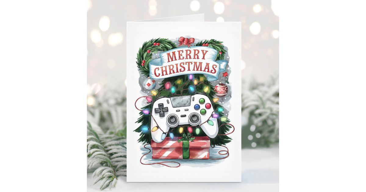 Watercolor Gaming Gamer Christmas Card | Zazzle