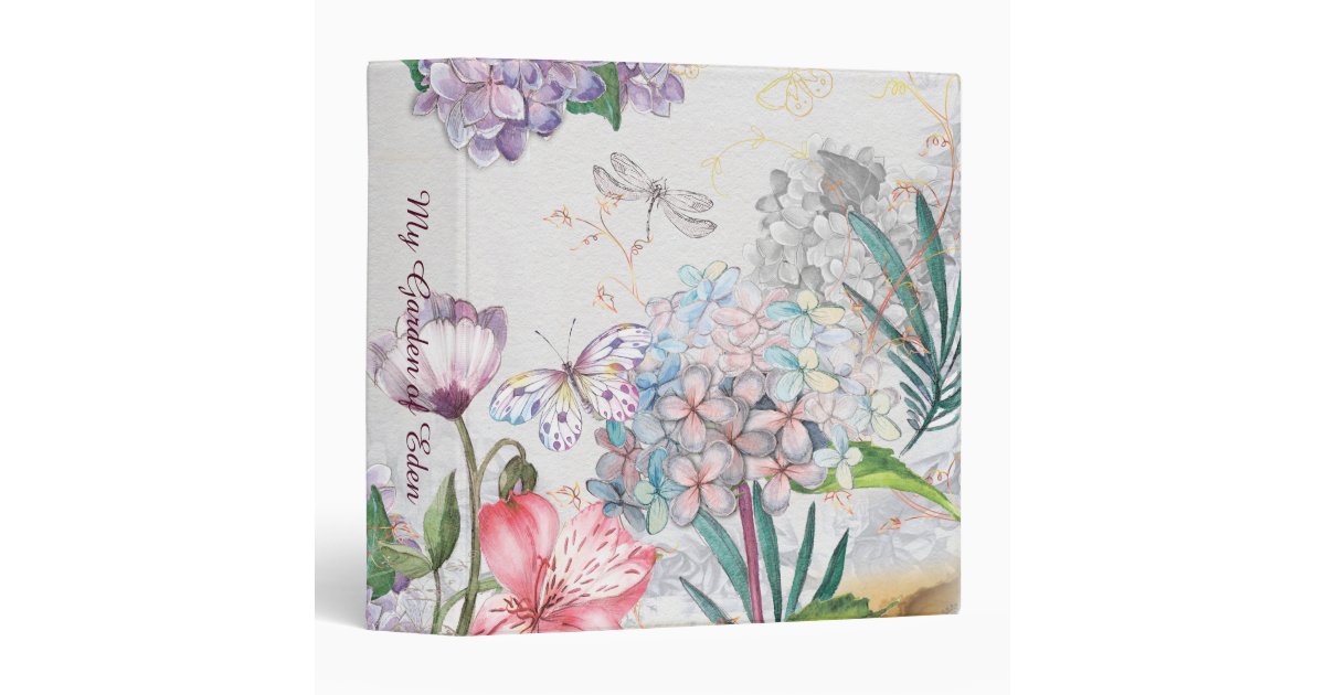 Watercolor Garden Flowers Butterfly Dragonfly 3 Ring Binder | Zazzle