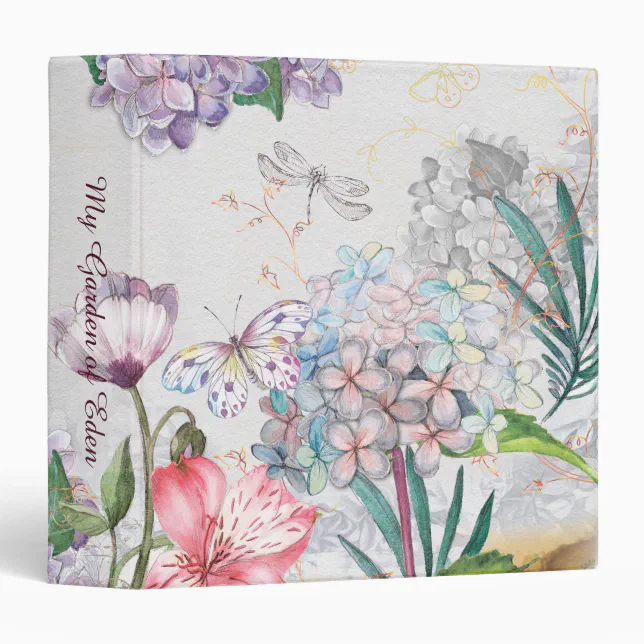 Watercolor Garden Flowers Butterfly Dragonfly 3 Ring Binder | Zazzle