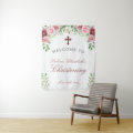 Watercolor garden roses Christening welcome sign Tapestry | Zazzle