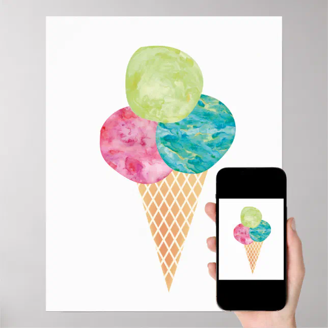 Watercolor gelato ice cream print poster | Zazzle