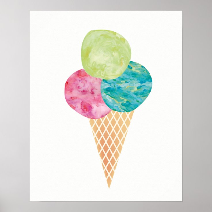 Watercolor gelato ice cream print poster | Zazzle