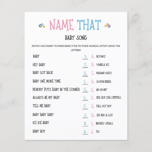 Watercolor Gender Reveal Name That Baby Song Game | Zazzle