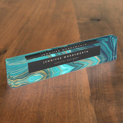 Watercolor Geode Green Agate Malachite Desk Name Plate | Zazzle