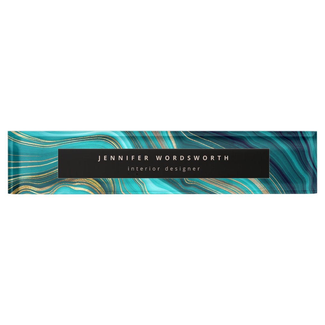 Watercolor Geode Green Agate Malachite Desk Name Plate | Zazzle