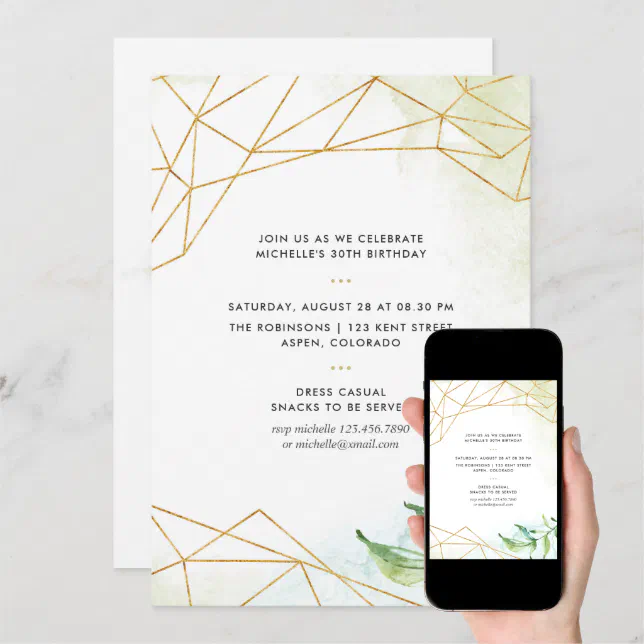 Watercolor Geometric Birthday Party Invitation | Zazzle