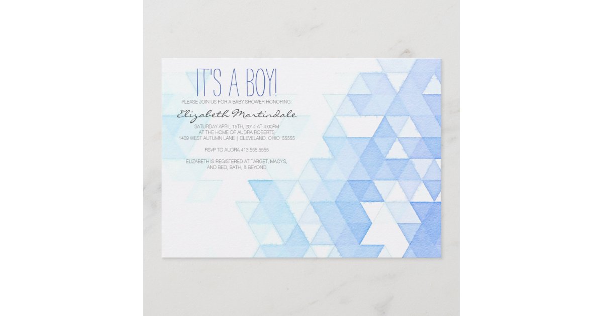 Watercolor Geometric Blue Baby Shower Invitation | Zazzle.com