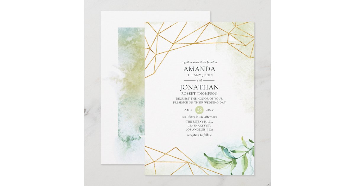 Watercolor Geometric Crystal Wedding Invitation | Zazzle