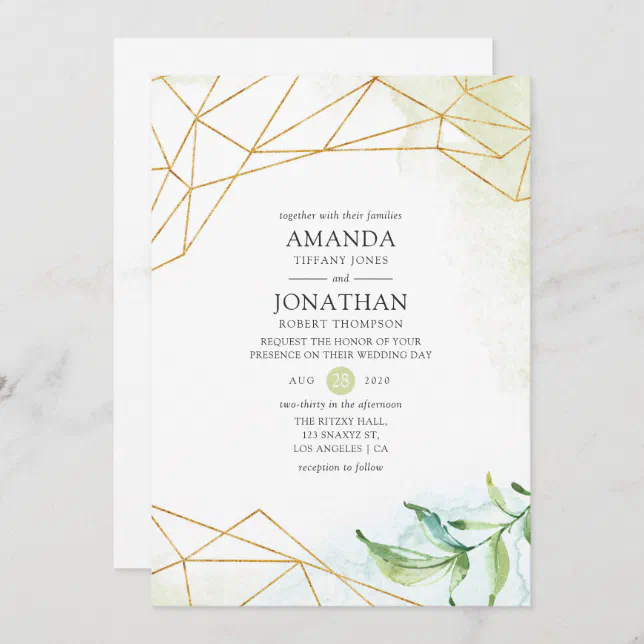 Watercolor Geometric Crystal Wedding Invitation | Zazzle