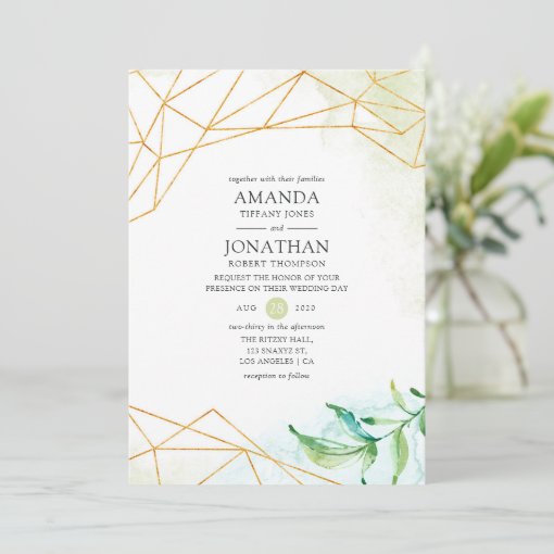 Watercolor Geometric Crystal Wedding Invitation | Zazzle