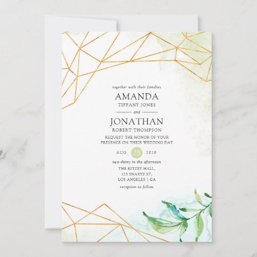 Watercolor Geometric Crystal Wedding Invitation | Zazzle
