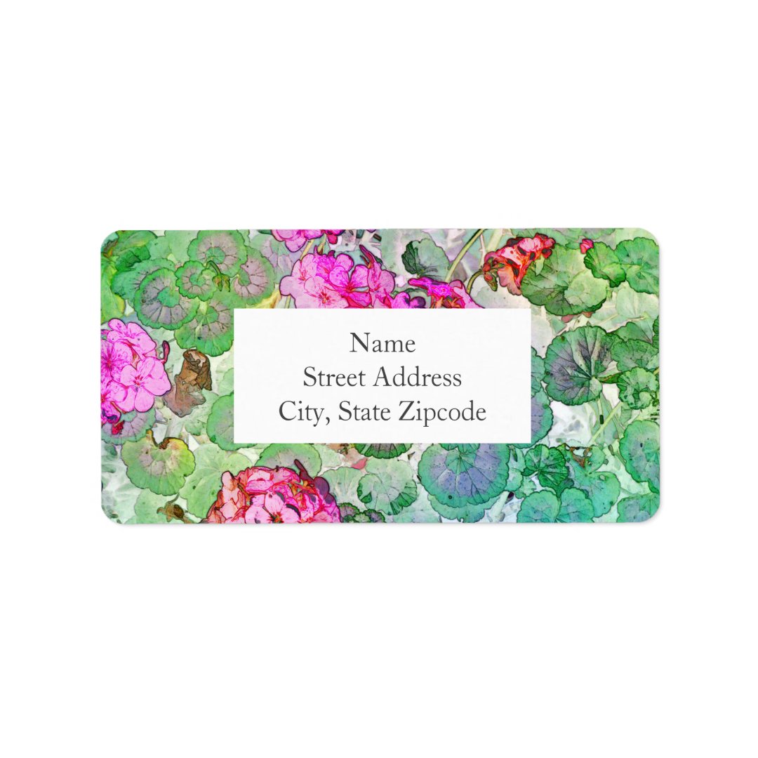Watercolor Geraniums Label | Zazzle