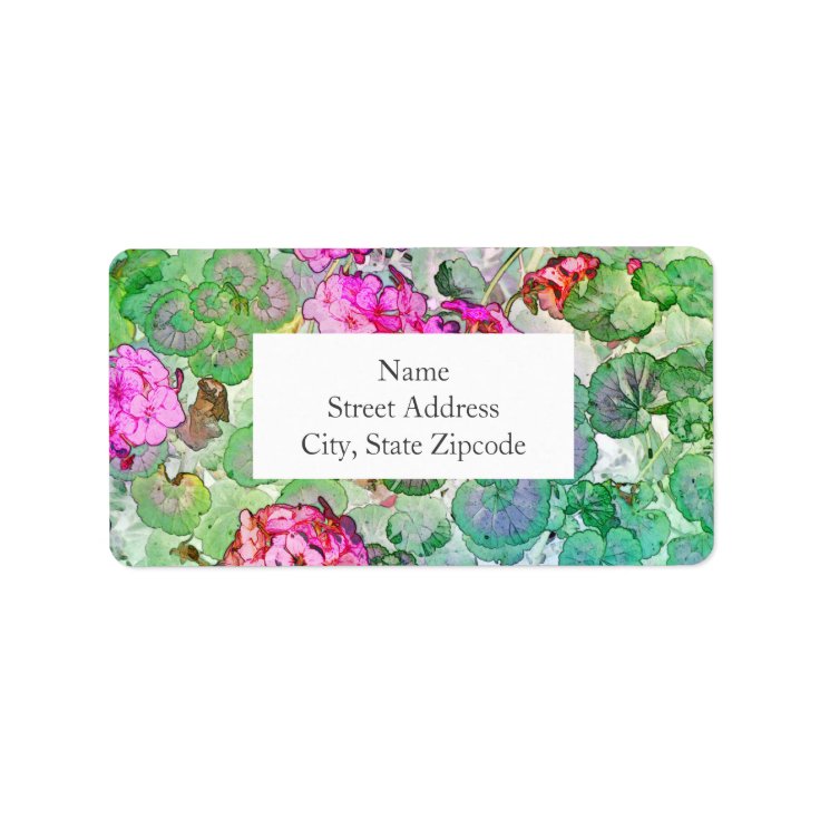 Watercolor Geraniums Label | Zazzle