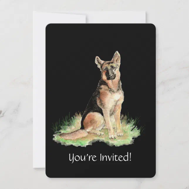 Watercolor German Shepherd Dog Birthday Party Invitation | Zazzle