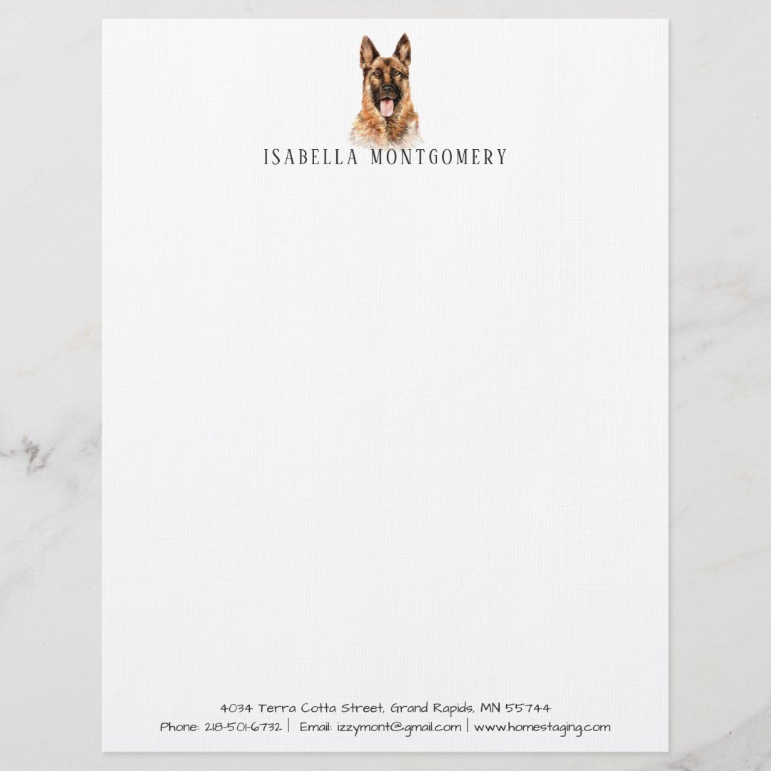 Watercolor German Shepherd Letterhead | Zazzle