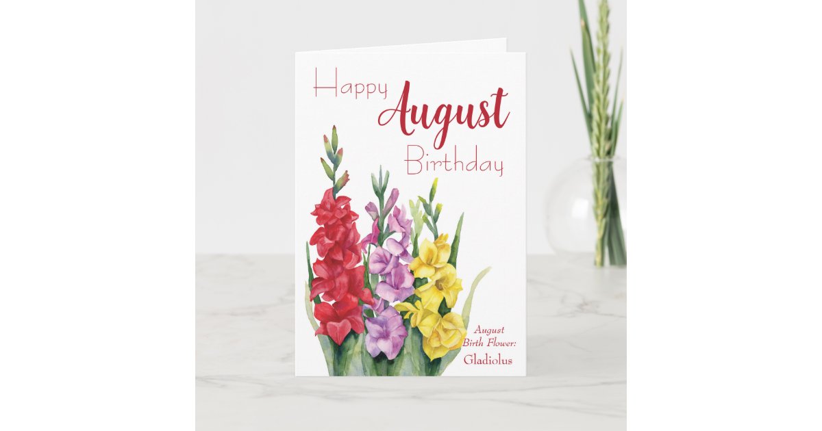 Watercolor Gladiolus August Birth Flower Birthday Card | Zazzle