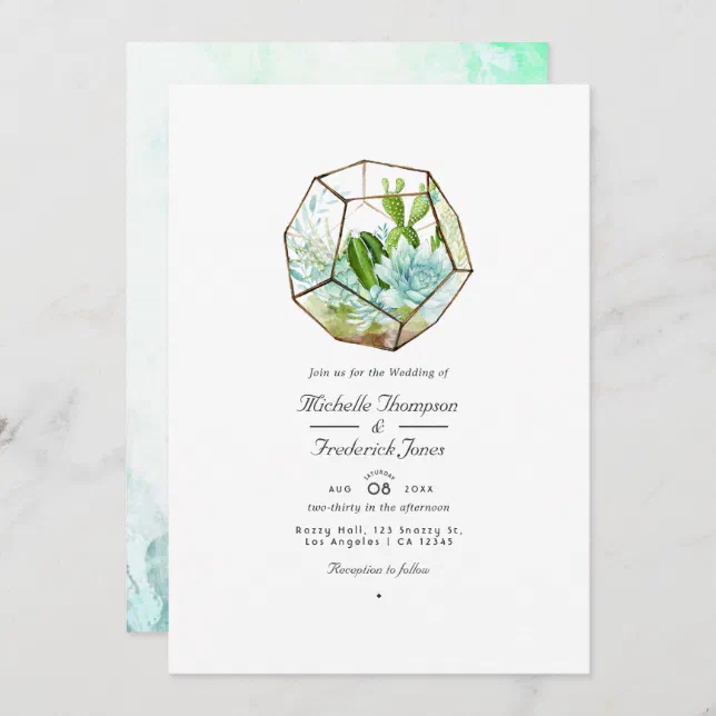 Watercolor Glass Terrarium Succulents Wedding Invi Invitation | Zazzle
