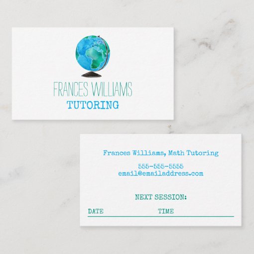 Watercolor Globe Tutoring Reminder Tutor Business Card | Zazzle