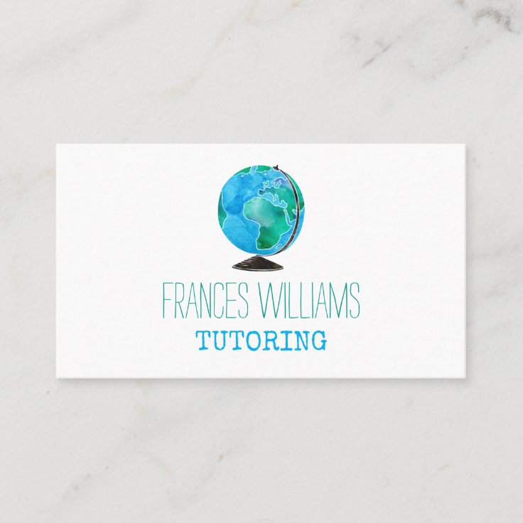 Watercolor Globe Tutoring Reminder Tutor Business Card | Zazzle