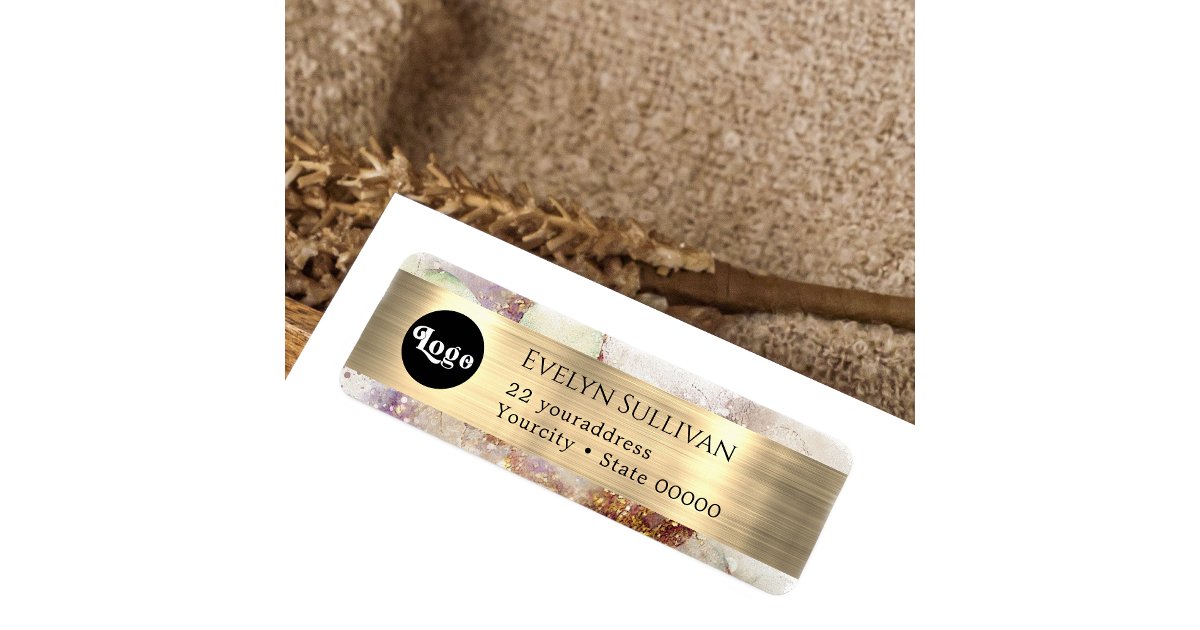 Watercolor gold foil logo return address label | Zazzle