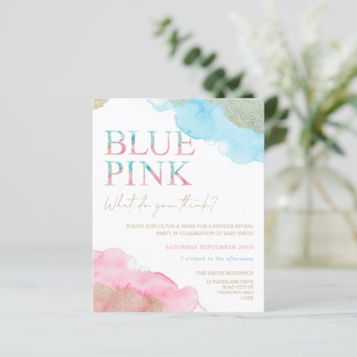 Watercolor Gold Glitter Gender Reveal Invitation | Zazzle Watercolor Gold Glitter Gender Reveal Invitation | Zazzle