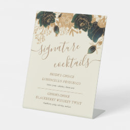 Watercolor Gold Green Roses Cocktail Sign | Zazzle