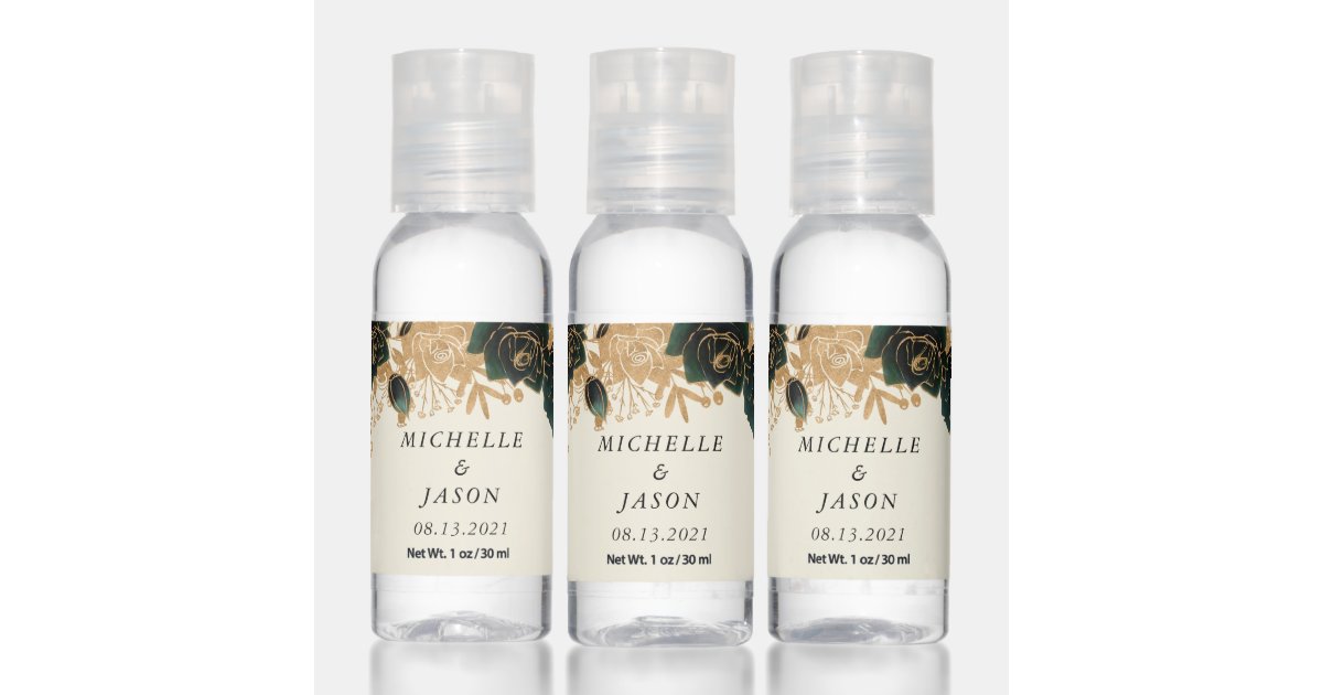 watercolor gold roses wedding monogram hand sanitizer | Zazzle