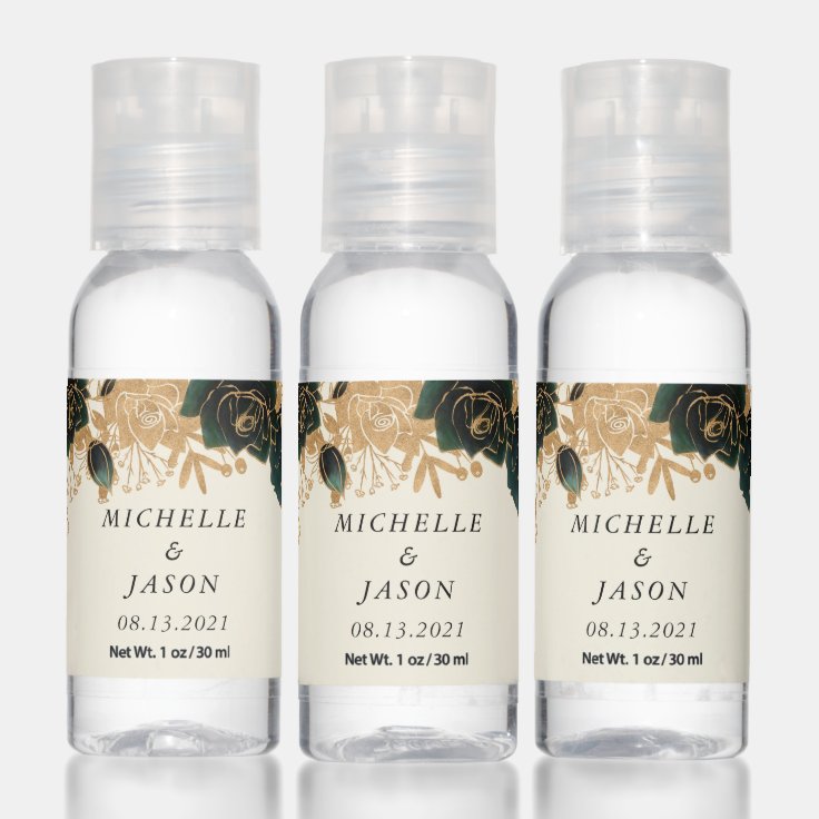watercolor gold roses wedding monogram hand sanitizer | Zazzle