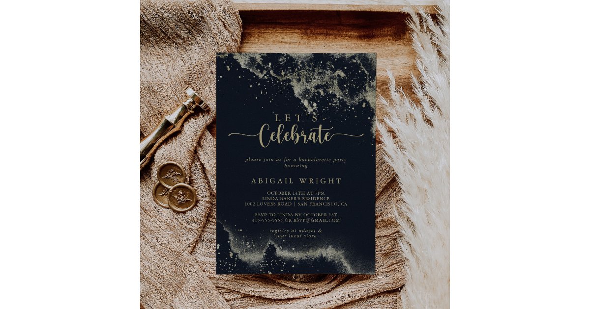 Watercolor Gold Splash Let's Celebrate Party Invitation | Zazzle